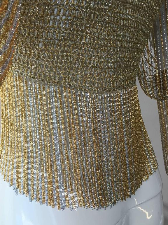 1970s Loris Azzaro Renaissance-Inspired Gold/Silver Knit Top w/ Chain ...
