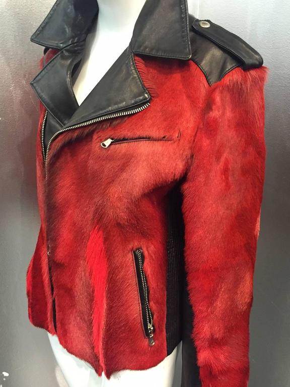 Dolce and Gabbana Red Goat Hide and Black Leather Motorcycle Jacket. at ...