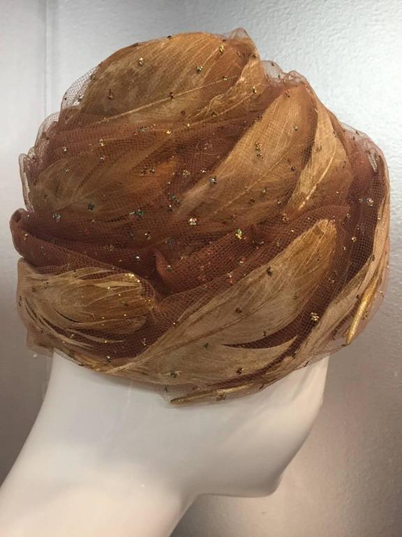 1960s Christian Dior Tulle and Gold Feather Turban w/ Sparkling Glitter ...