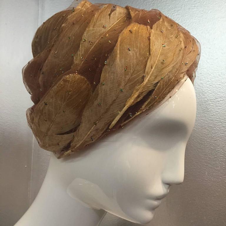 1960s Christian Dior Tulle and Gold Feather Turban w/ Sparkling Glitter ...