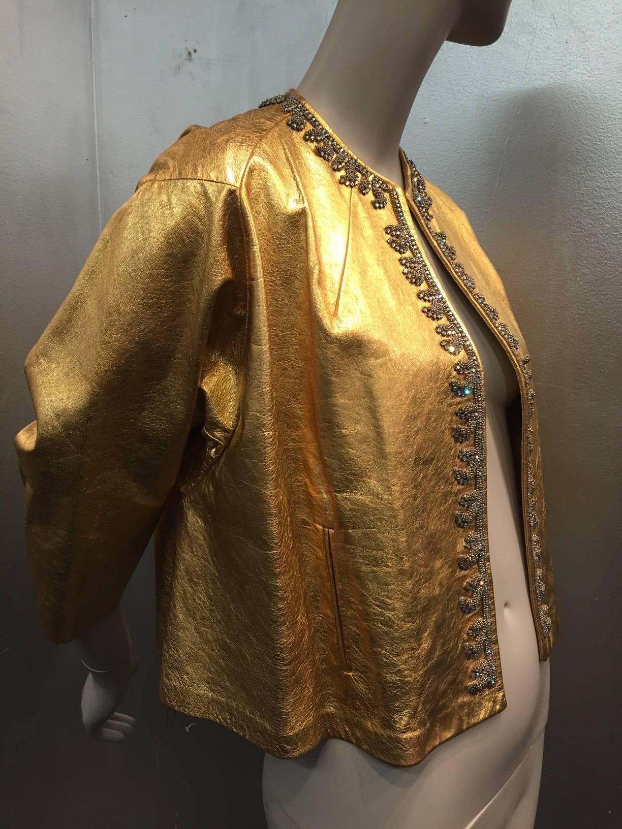 1950s Gold Gilt Leather Boxy-Cut Evening Jacket w Beading and ...