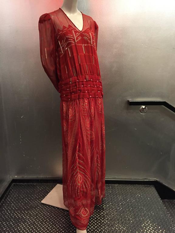 Zandra Rhodes Scarlet Silk Printed BoHo Gown with Beadwork ...