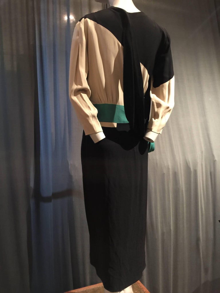 1940s Iconic Adrian Original Cubist-Inspired Dress in Green Gray and ...