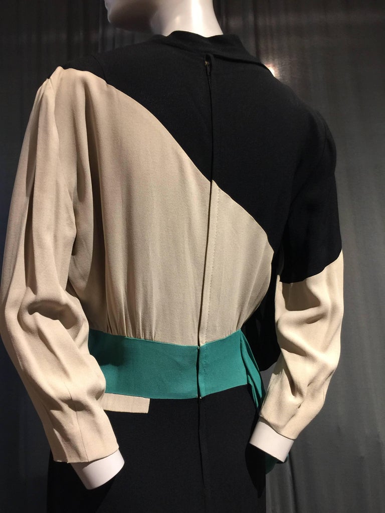 1940s Iconic Adrian Original Cubist-Inspired Dress in Green Gray and ...