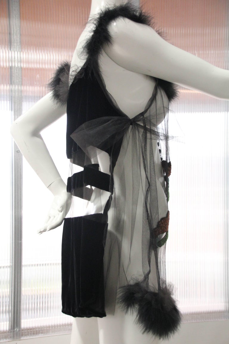 Side-Tie Tulle Teddy with 1920s Beaded Bird Applique and Black Swan's ...