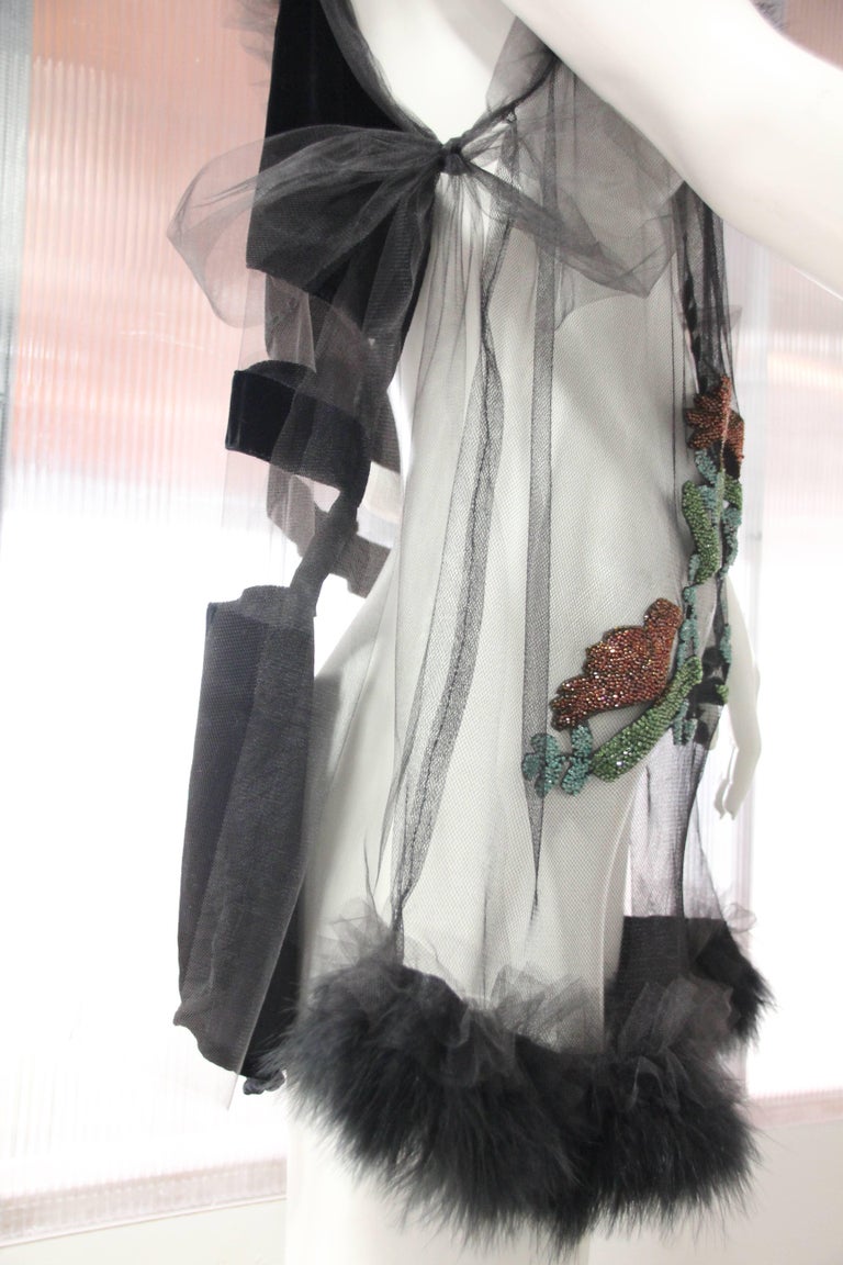 Side-Tie Tulle Teddy with 1920s Beaded Bird Applique and Black Swan's ...