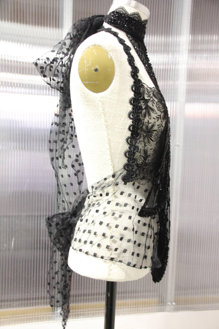 Custom-Made Victorian Jet Beaded Goth Halter Top w Pointe D'Esprit ...