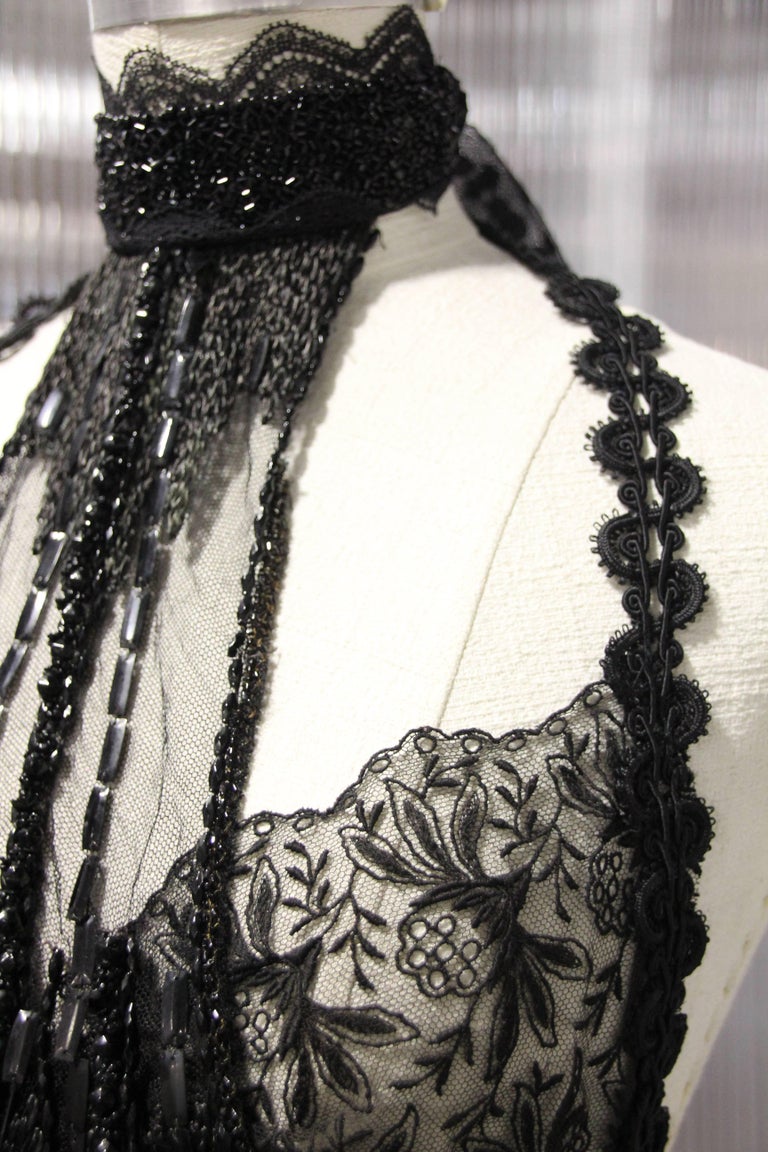 Custom-Made Victorian Jet Beaded Goth Halter Top w Pointe D'Esprit ...