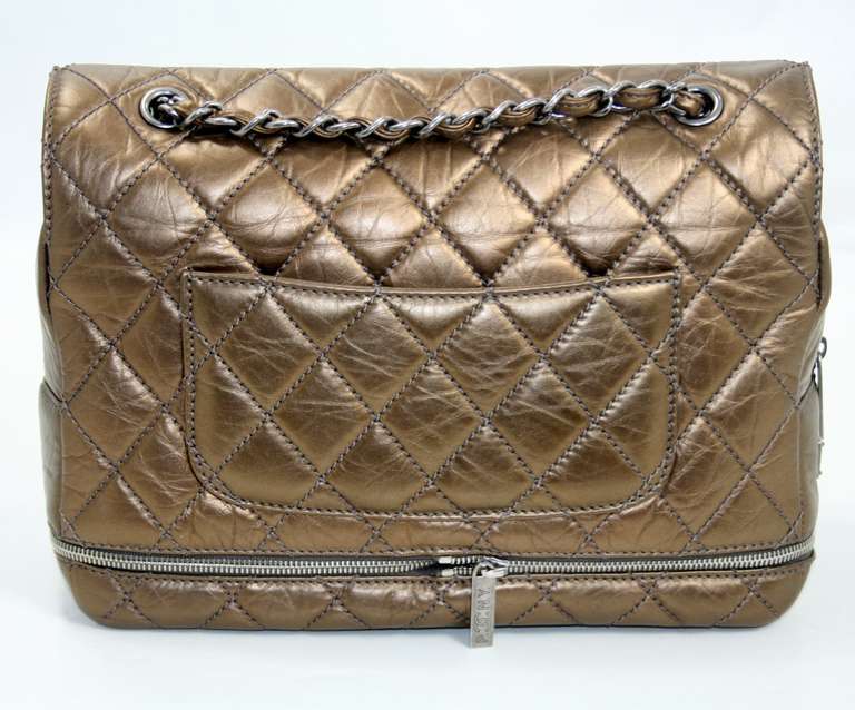 Chanel Distressed Gold Leather PNY Expandable Zip Flap Bag at 1stDibs