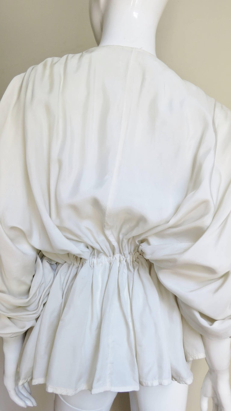 1970's Silk Drape Plunge Drawstring Shirt at 1stDibs