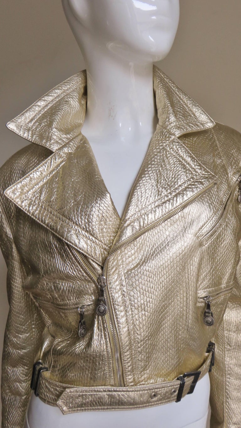1990s Gianni Versace Gold Leather Motorcycle Jacket at 1stDibs
