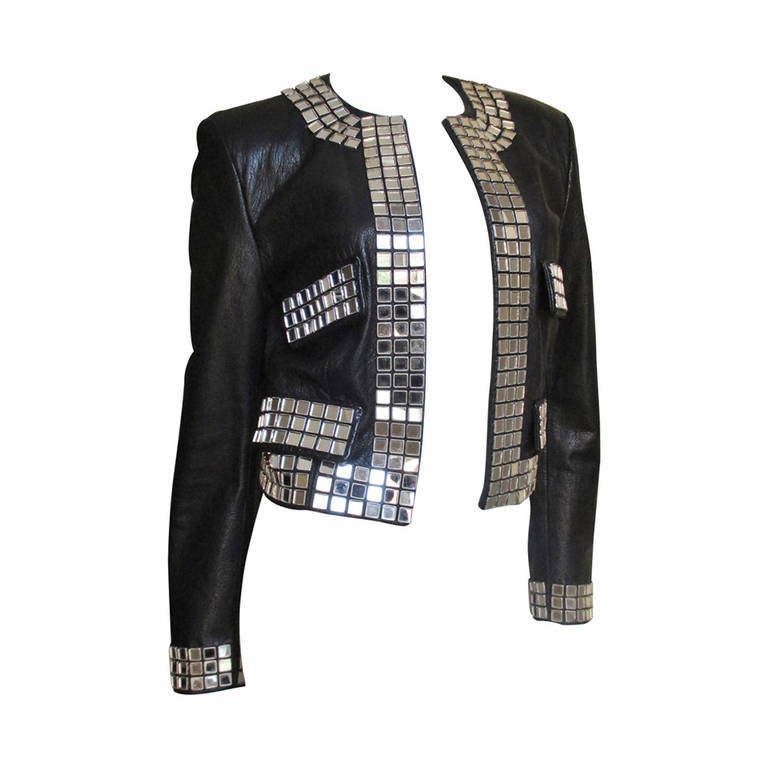 1990S Moschino Leather Jacket with Mirror Trim For Sale at 1stDibs