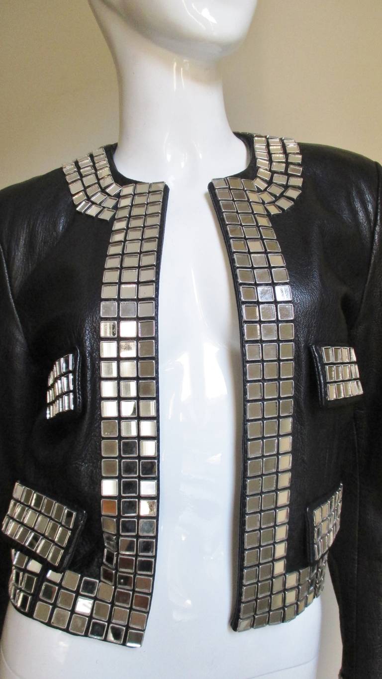 1990S Moschino Leather Jacket with Mirror Trim For Sale at 1stDibs