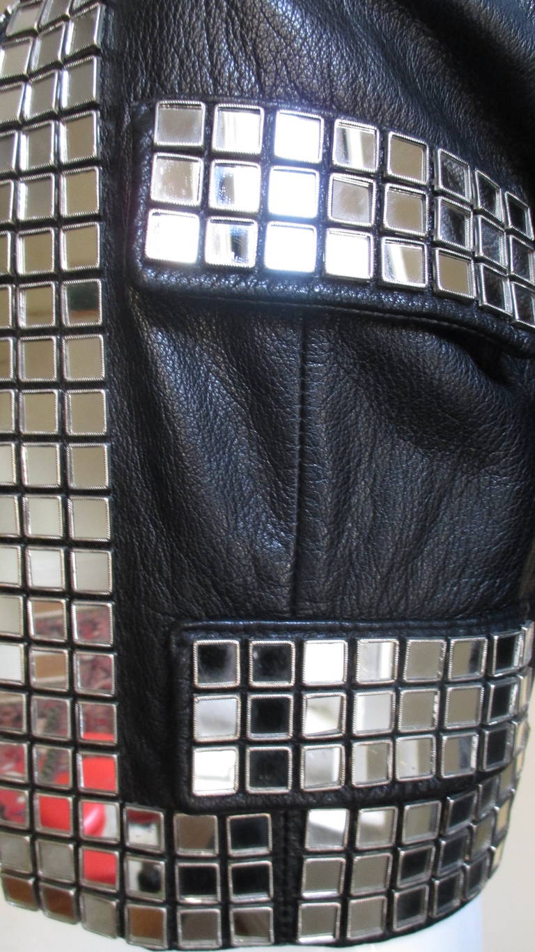1990S Moschino Leather Jacket with Mirror Trim For Sale at 1stdibs