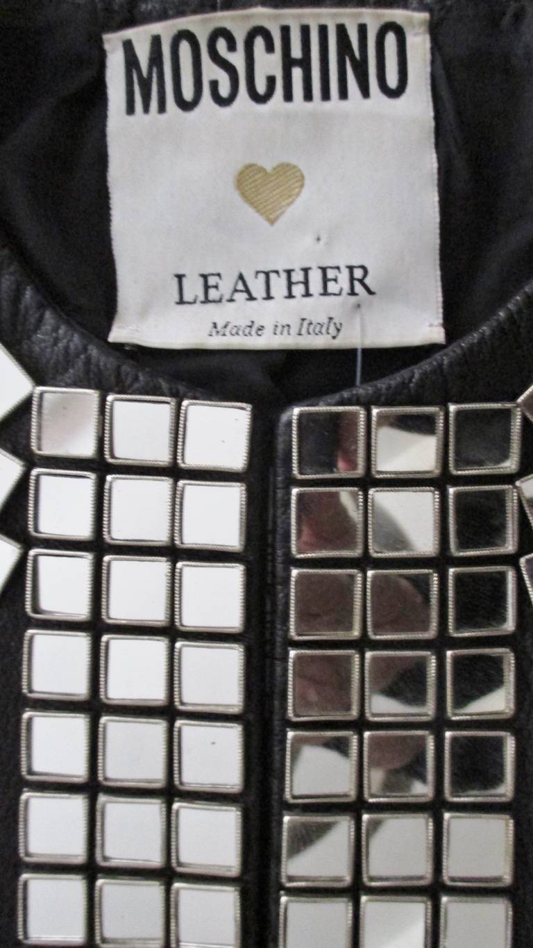 1990S Moschino Leather Jacket with Mirror Trim For Sale at 1stDibs