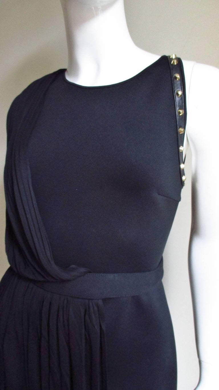 Versace Neoprene Silk Draped Dress with Leather and Stud Trim For Sale ...