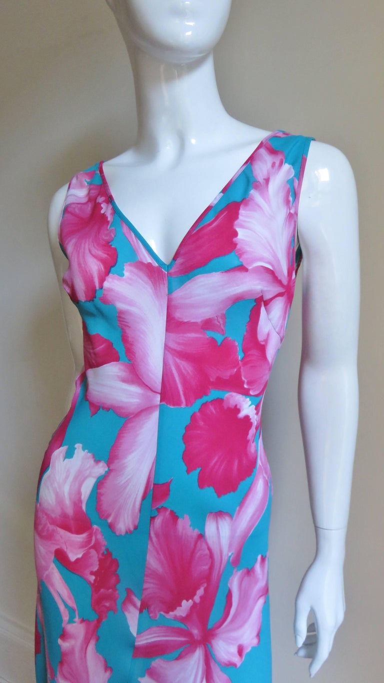 Celine Flower Print Silk Dress with Fringe Wrap For Sale at 1stDibs