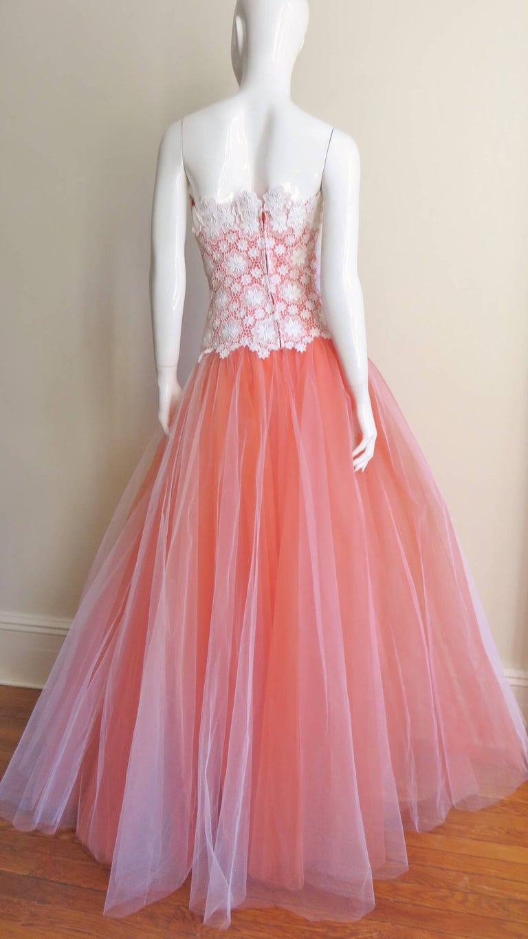 Arnold Scassi Lace and Tulle Strapless Gown For Sale at 1stDibs