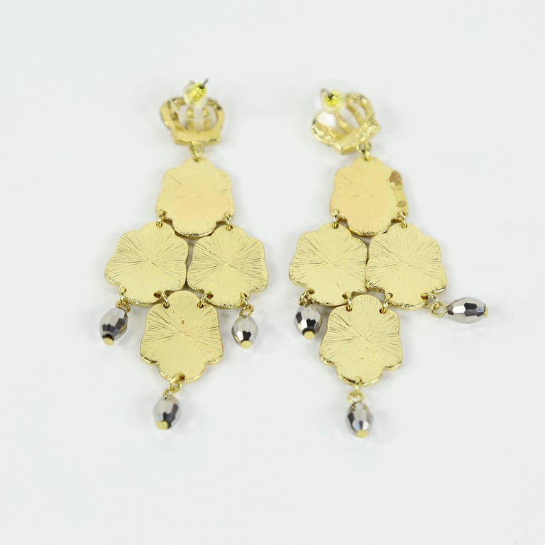 Beautiful Faux Diamond Crown Dangle Runway Earrings For Sale at 1stDibs