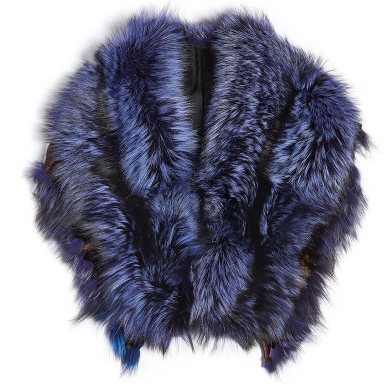 Luxurious Oversized Blue Fox Fringe Fur Collar Wrap For Sale at 1stdibs