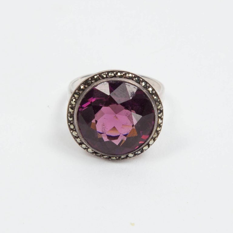 Beautiful Art Deco Faux Amethyst Statement Ring For Sale at 1stDibs