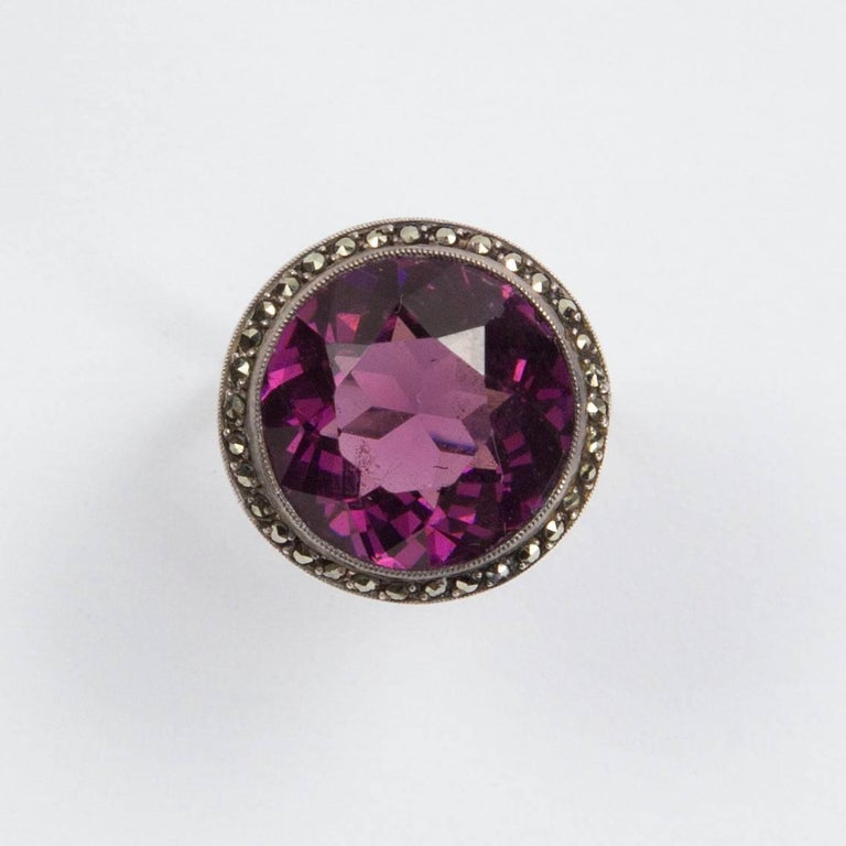 Beautiful Art Deco Faux Amethyst Statement Ring For Sale at 1stDibs