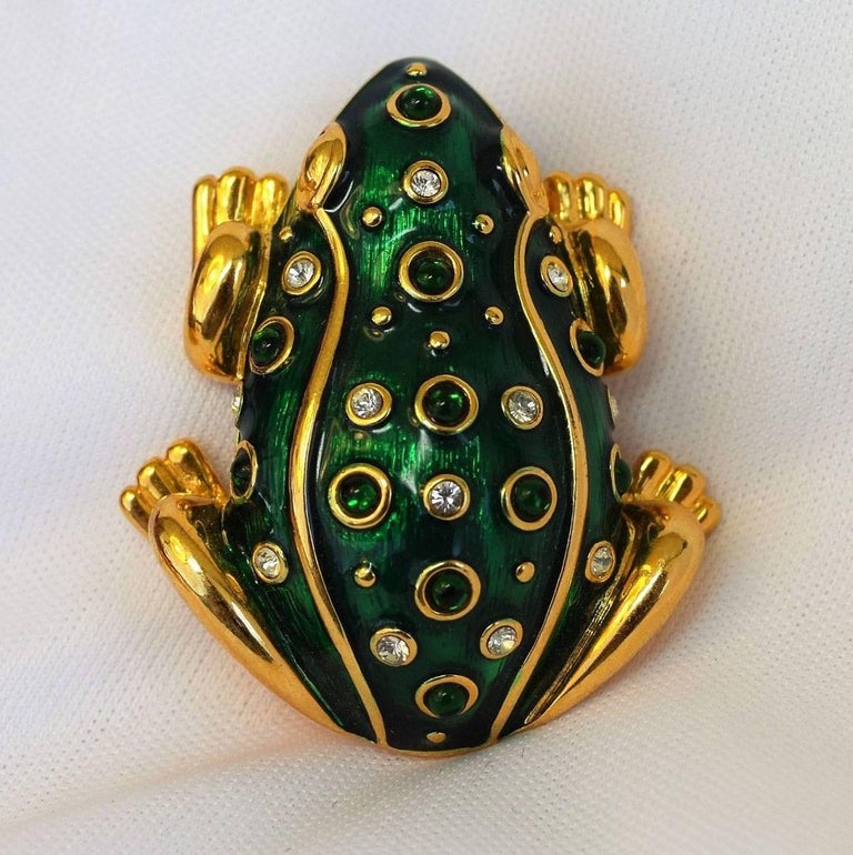 Kenneth Jay Lane KJL Green Frog Pin Brooch and Trinket Pill Box at ...