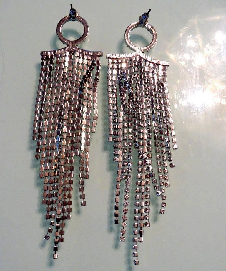 Exquisite Cascading Faux Diamond Fringe Tassel Runway Earrings at 1stDibs