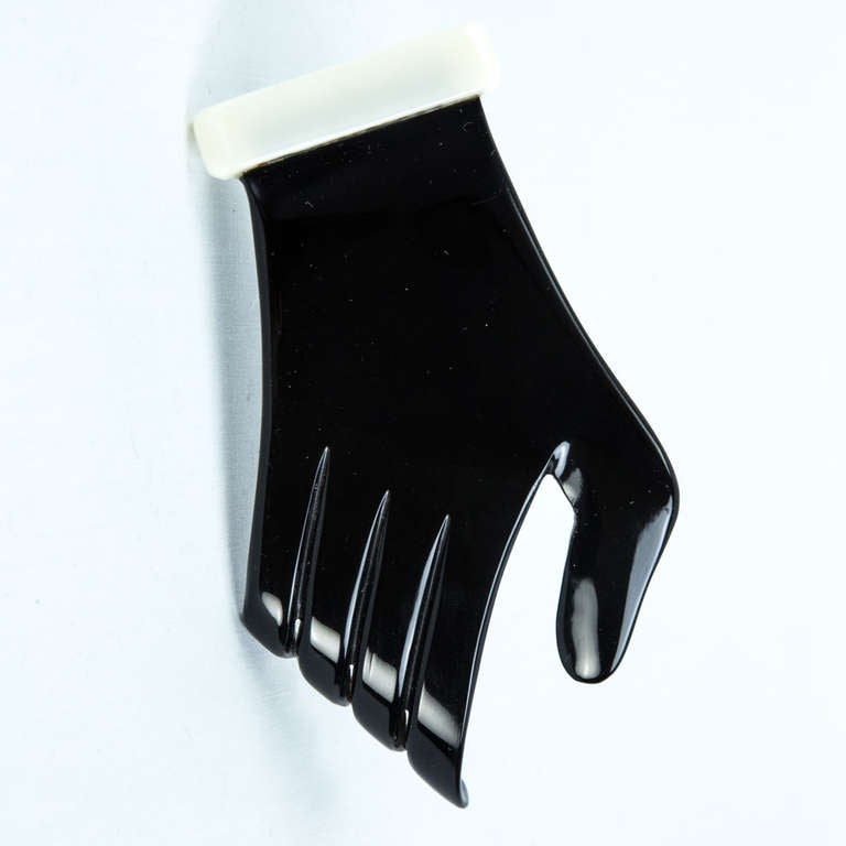 Large Pair Red and Black Galalith Hand Brooch Pins Mid Century Modern ...