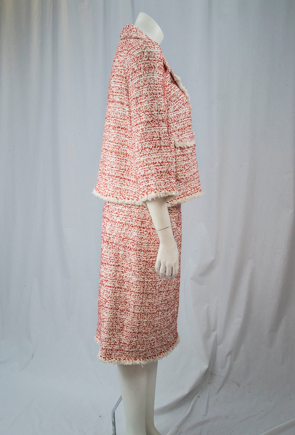 Classic Chanel Beautiful Red and White Tweed Suit For Sale at 1stDibs ...