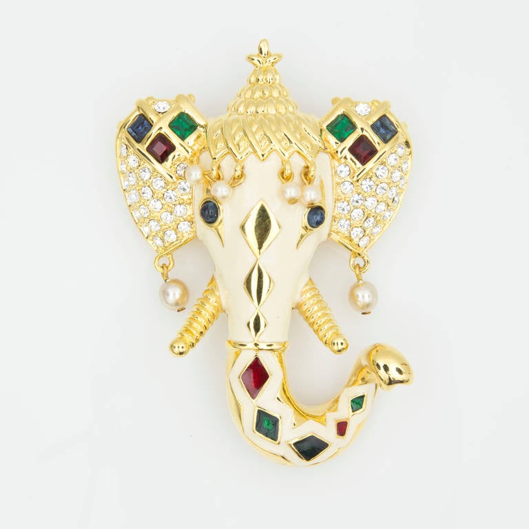 KJL Kenneth Jay Lane Royal Maharajah Enamel Elephant Brooch Pin at ...