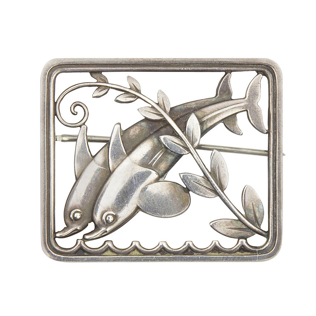 Georg Jensen Sterling Silver Dolphin Brooch Pin at 1stDibs | georg ...