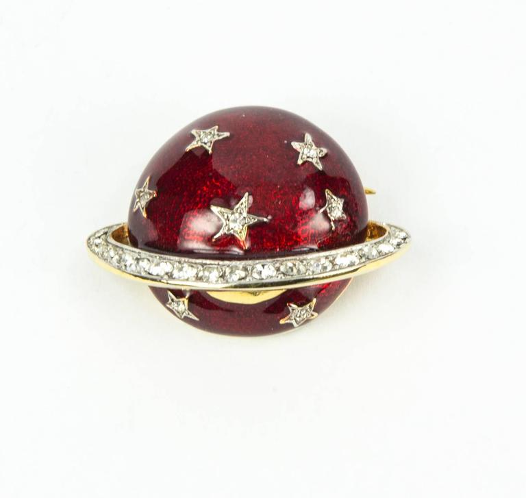 Butler and Wilson Red Enamel Star and Saturn Planet Brooch Pins at 1stDibs