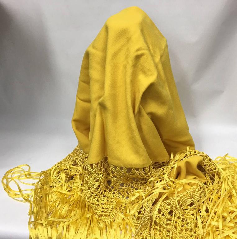 Golden Yellow Wool Hand Woven Silk Fringe Shawl Wrap Estate Find For ...