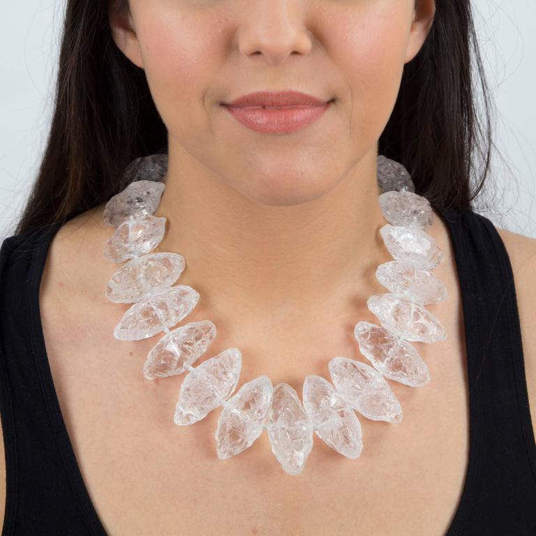 Striking Natural Rock Crystal Necklace Gilt Sterling Silver Statement ...