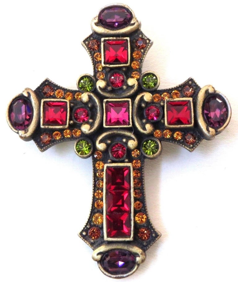 Jay Strongwater Faux Multi Gem Statement Cross Brooch Pin Estate Find ...