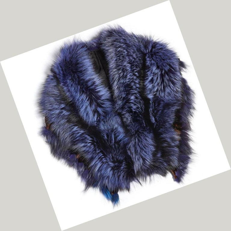 Luxurious Oversized Blue Fox Fringe Fur Collar Wrap at 1stDibs