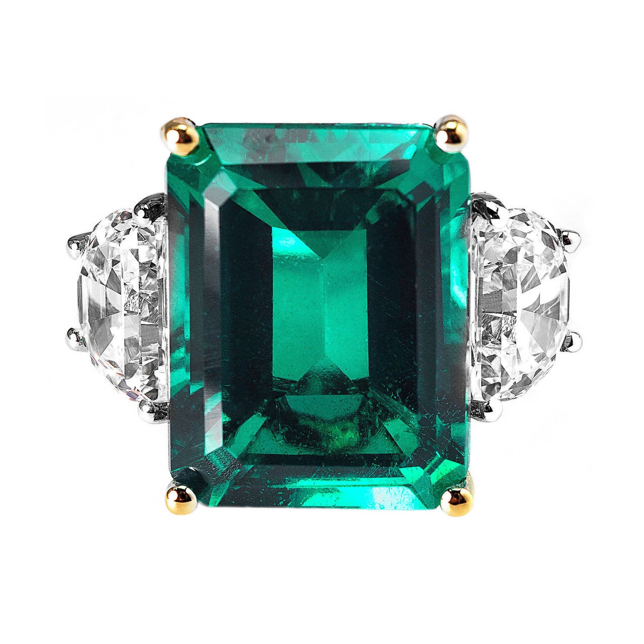 Magnificent Faux Colombian Color 15 Carat Emerald Diamond Gold Ring For ...