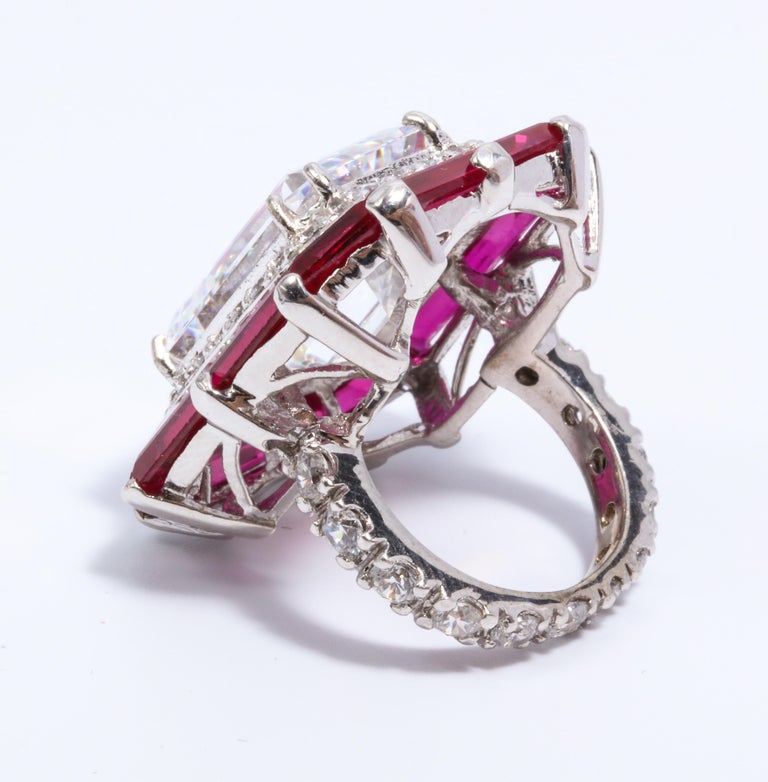 Art Deco Style Halo Cubic Zirconia Ruby Sterling Ring at 1stDibs | art ...