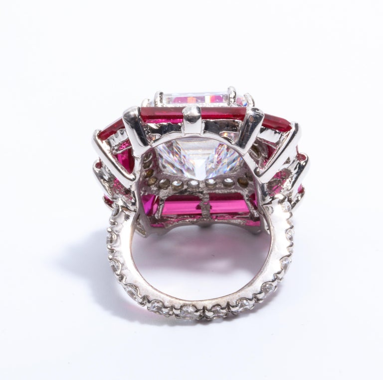 Art Deco Style Halo Cubic Zirconia Ruby Sterling Ring at 1stDibs | art ...