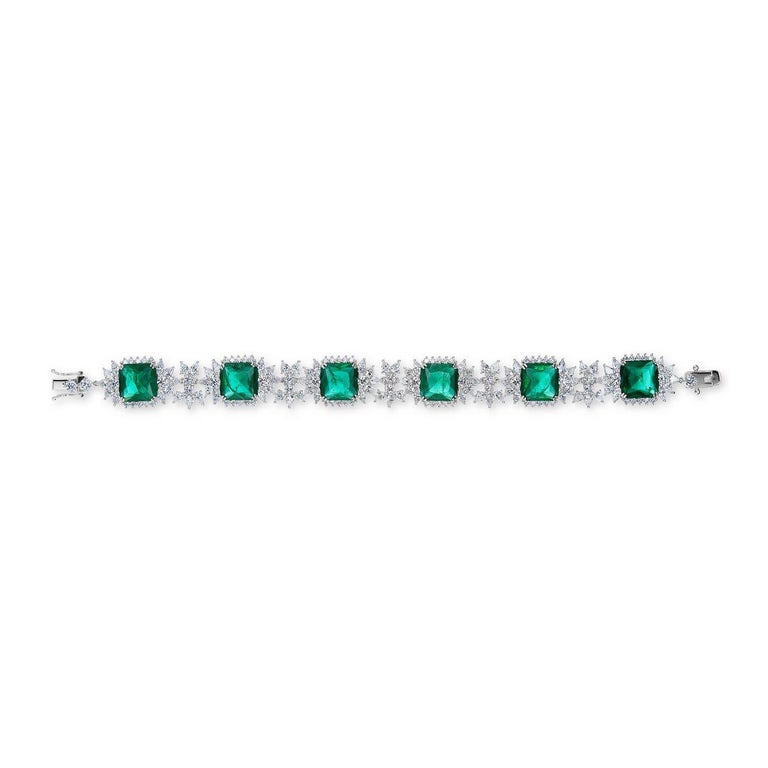 Elegant Faux Colombian Emerald Diamond Sterling Bracelet at 1stDibs ...