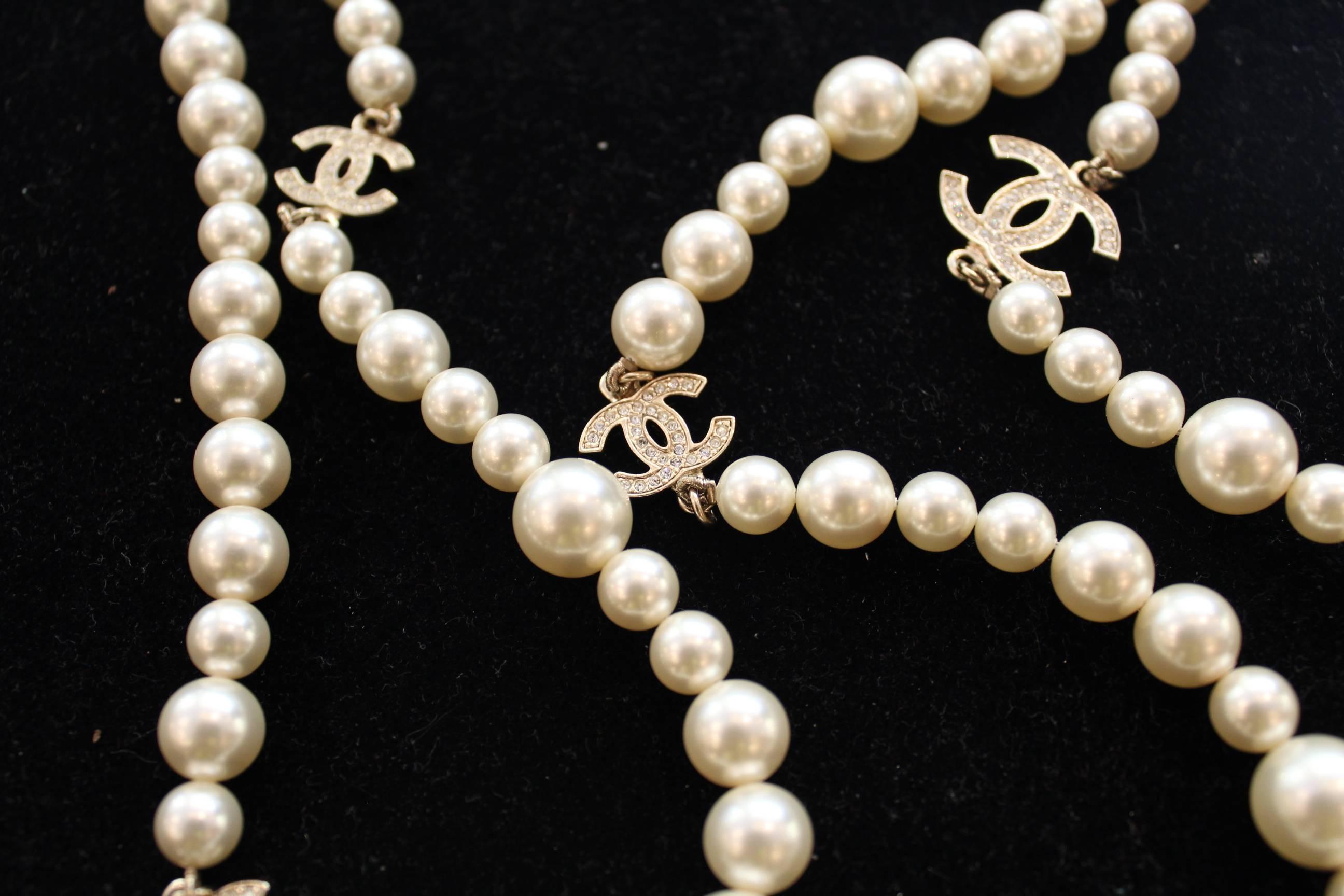 Amazing Chanel Pearls and Crystal Double Necklace at 1stDibs