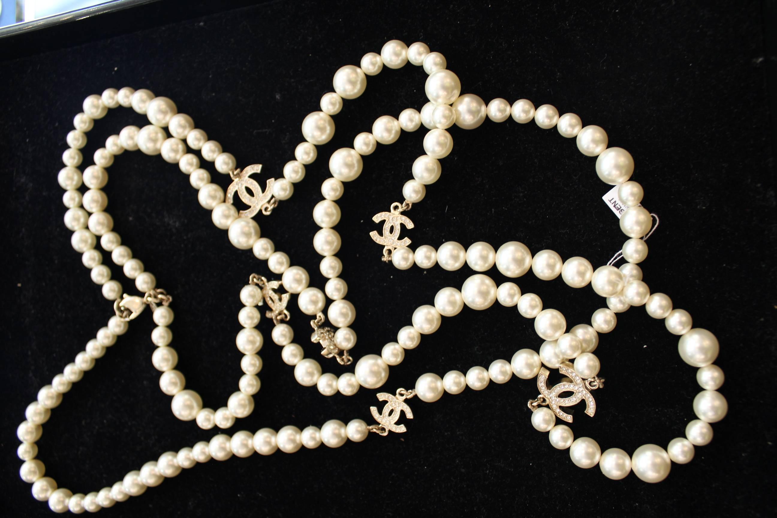 Amazing Chanel Pearls and Crystal Double Necklace at 1stDibs