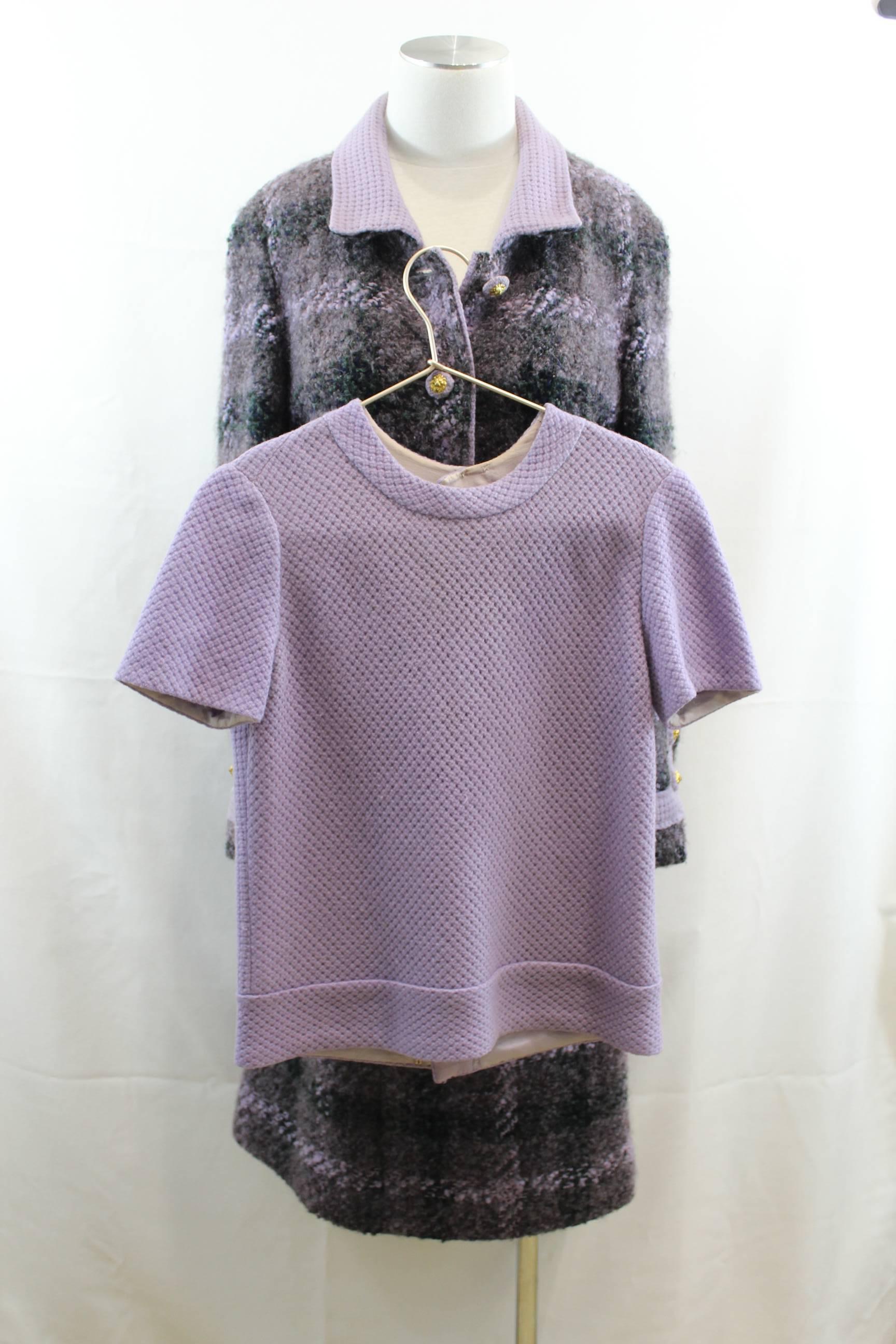 60's Chanel Couture 3 Piece Purple Tweed Suit at 1stDibs