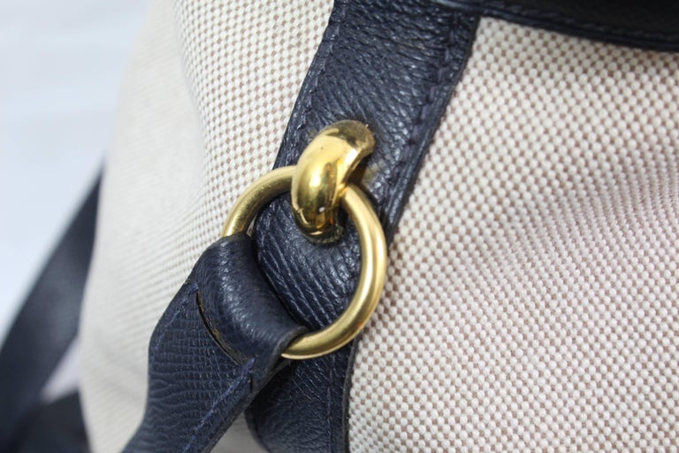 Rare 1989 Vintage Hermes Canvas and Navy leather Farmer bag at 1stDibs