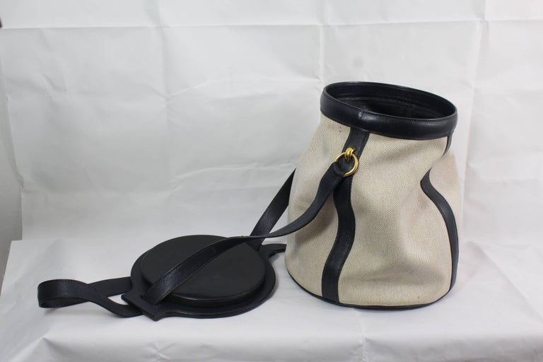 Rare 1989 Vintage Hermes Canvas and Navy leather Farmer bag at 1stDibs