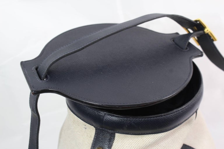 Rare 1989 Vintage Hermes Canvas and Navy leather Farmer bag at 1stDibs