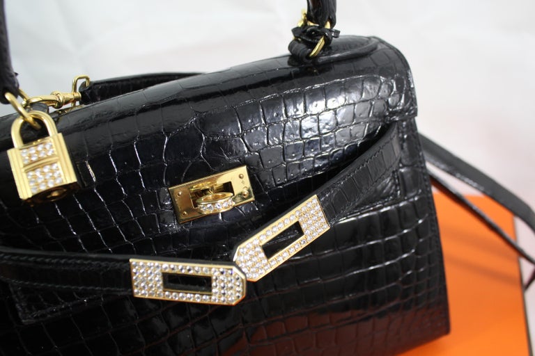 One of a Kind Hermes Kelly 20 Black Crocodile, 18k gold hardware and ...