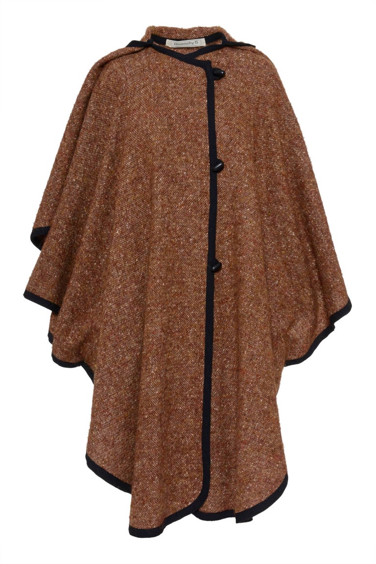 Givenchy Brown Weave Wool Cape, 1980s For Sale at 1stDibs