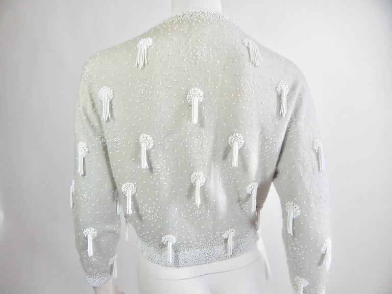 1950s Beaded Cashmere Cardigan with Tassels For Sale at 1stDibs